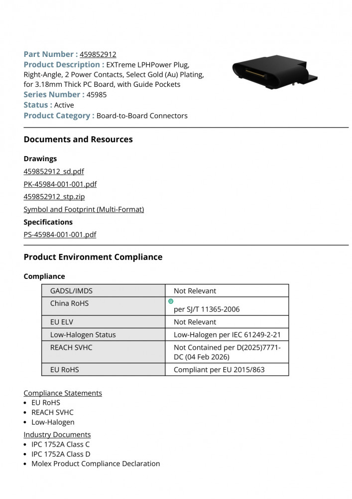 MOLEX 459852912 technical document image, page 1