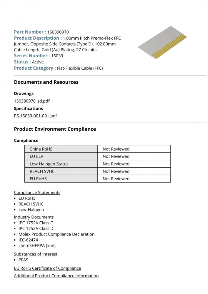 MOLEX FFC family specification, page 1