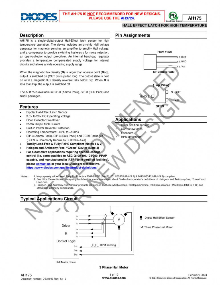 AH175 datasheet page 1