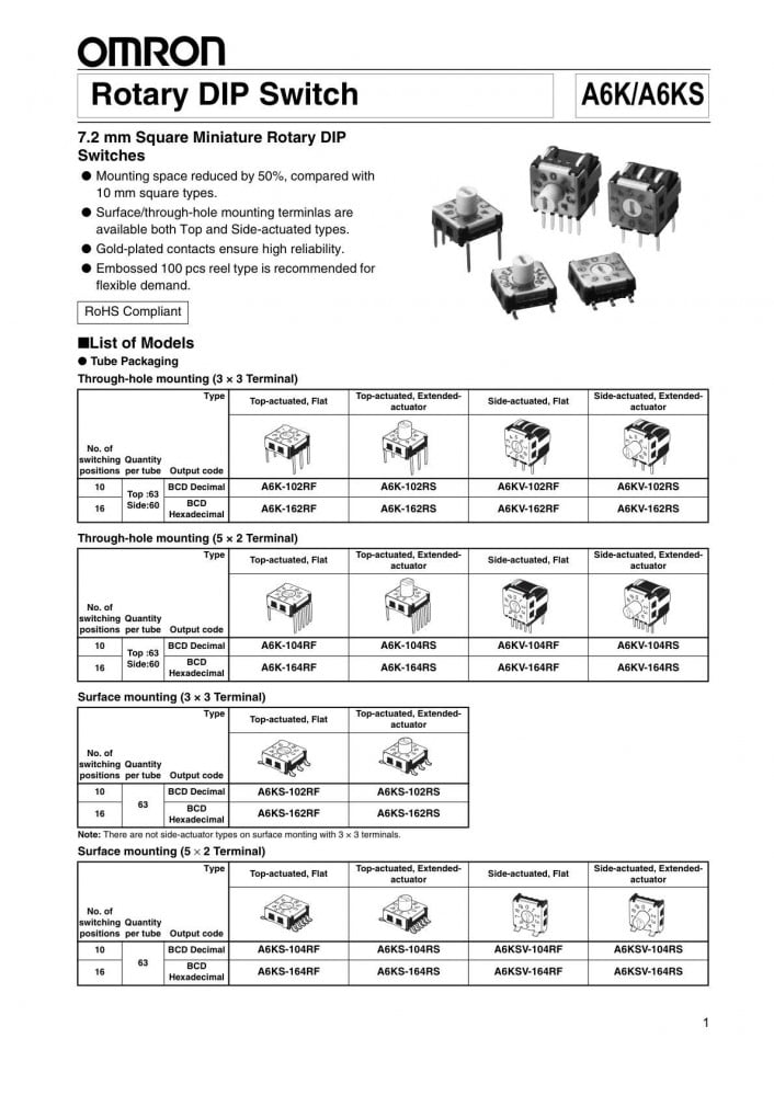 OMRON A6KS-104RF datasheet page 1