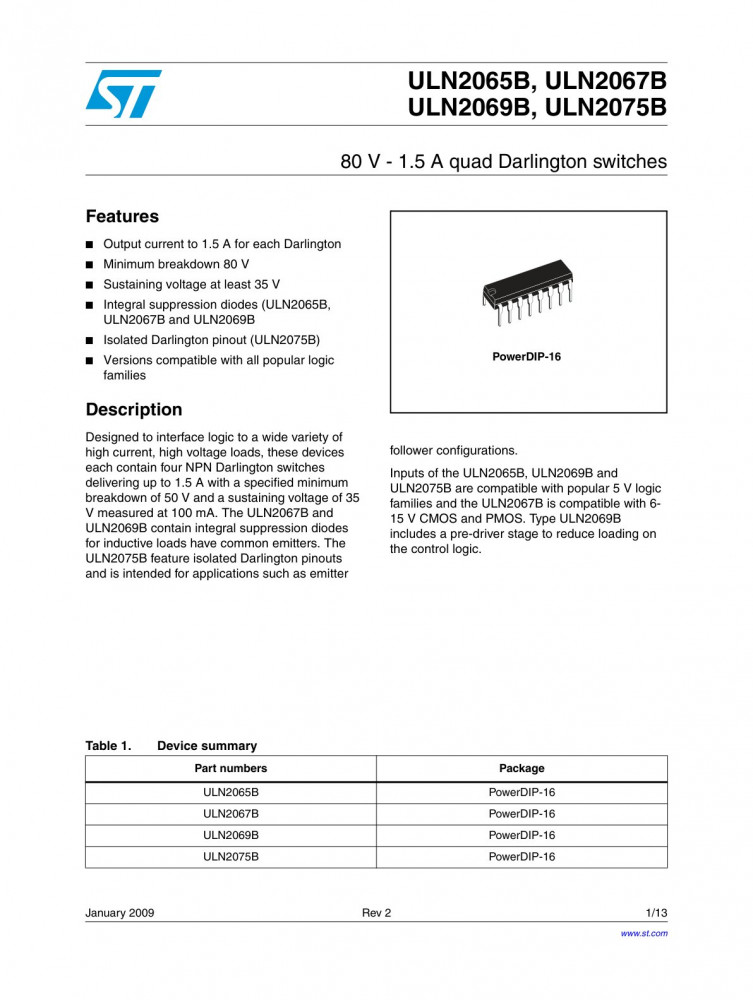 ULN2065B datasheet page 1