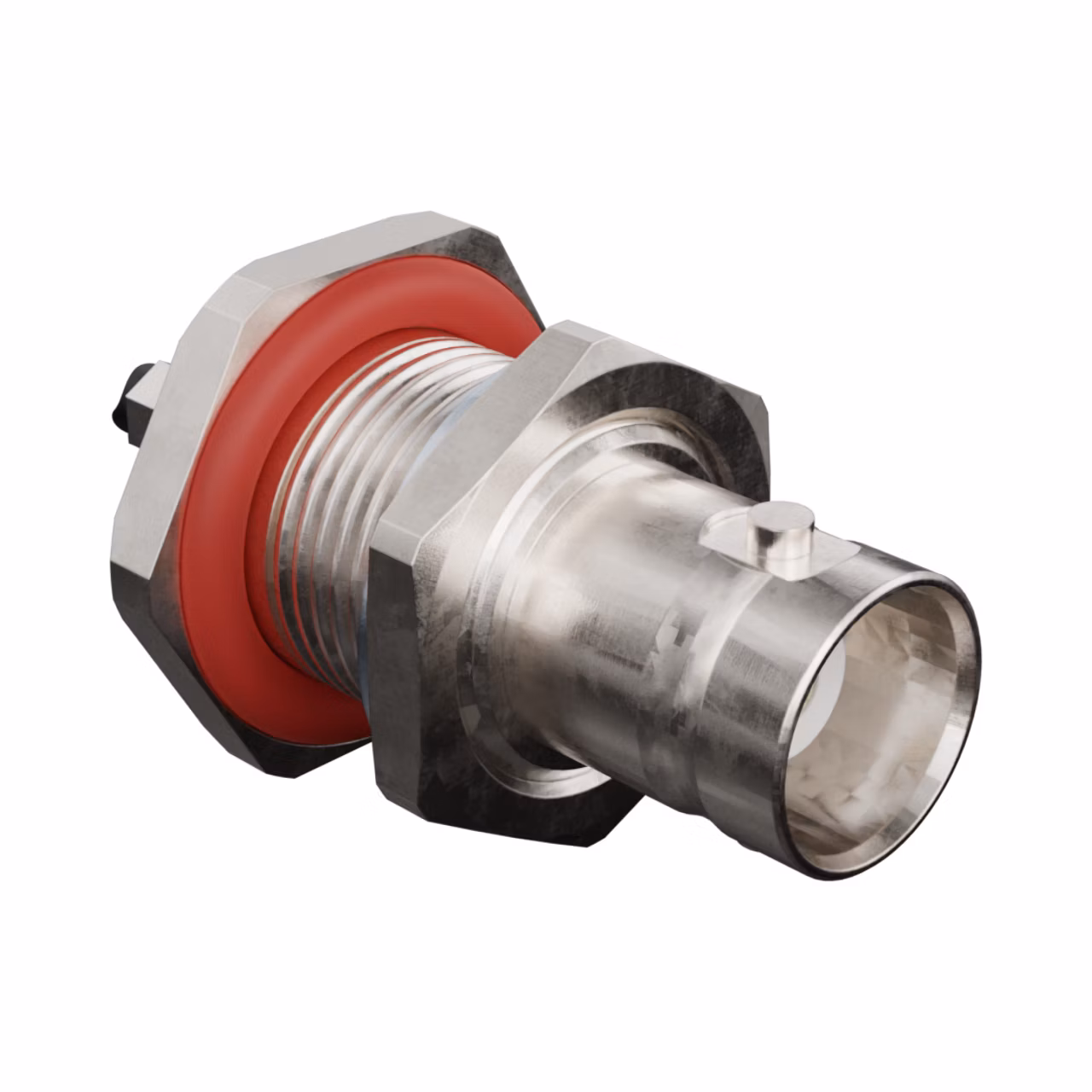 BNC Jack, Straight, Bulkhead, Crimp, RG-174 Cable, Brass Body, Nickel (Ni) Plated, 50 Ohms for sale