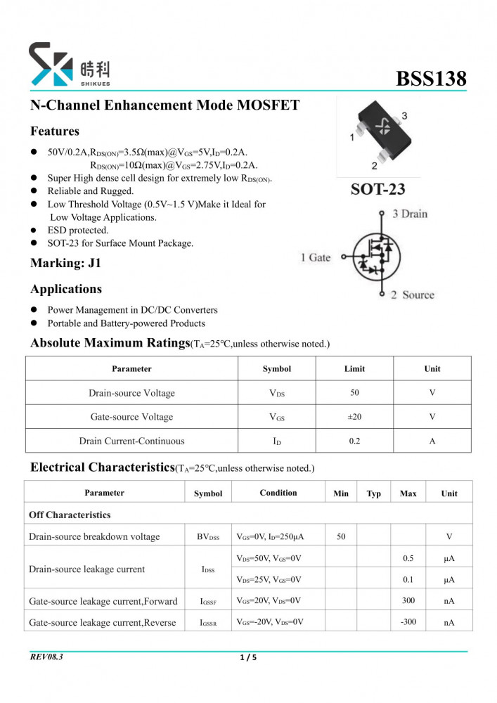 BSS138 datasheet page 1