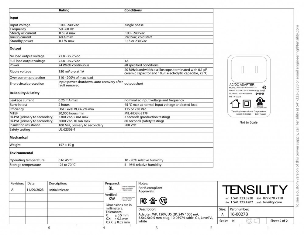 Tensility International 16-00278 electrical specification, page 2