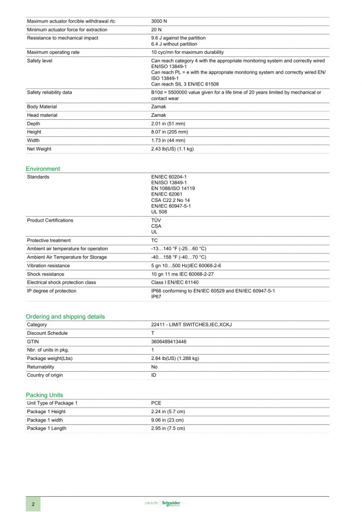 XCSLF3737312 technical document page 2