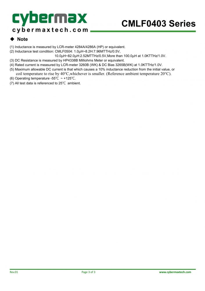 Cybermax CMLF0403 datasheet page 3