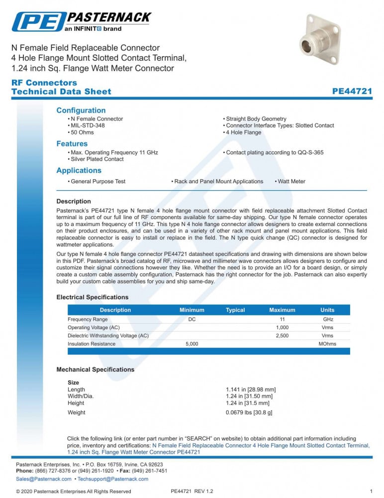PE44721 datasheet page 1