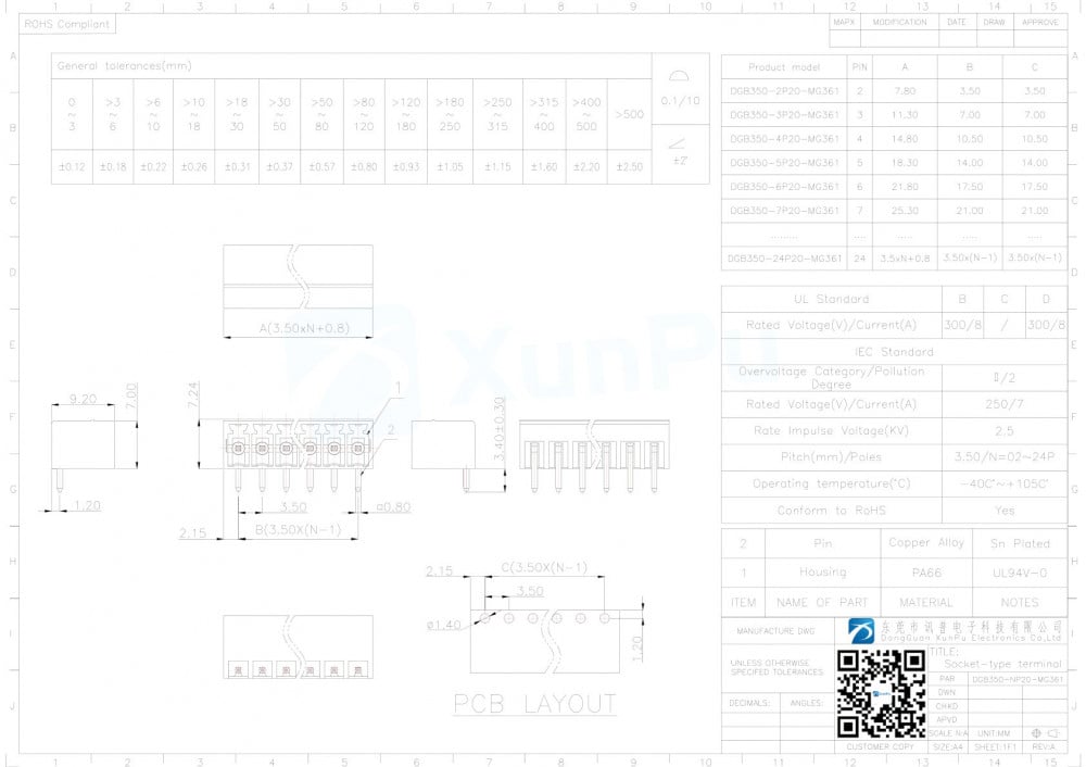 XUNPU DGB350 series dimensional drawing
