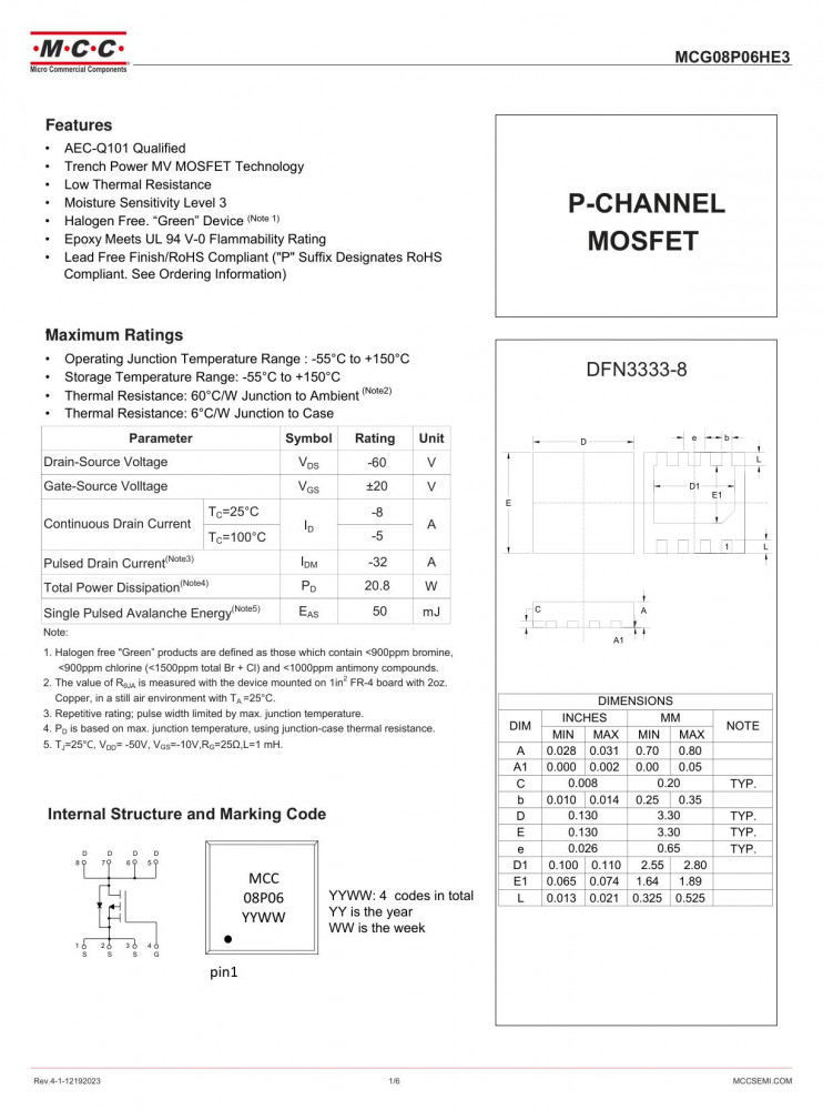 MCG08P06HE3-TP datasheet page 1