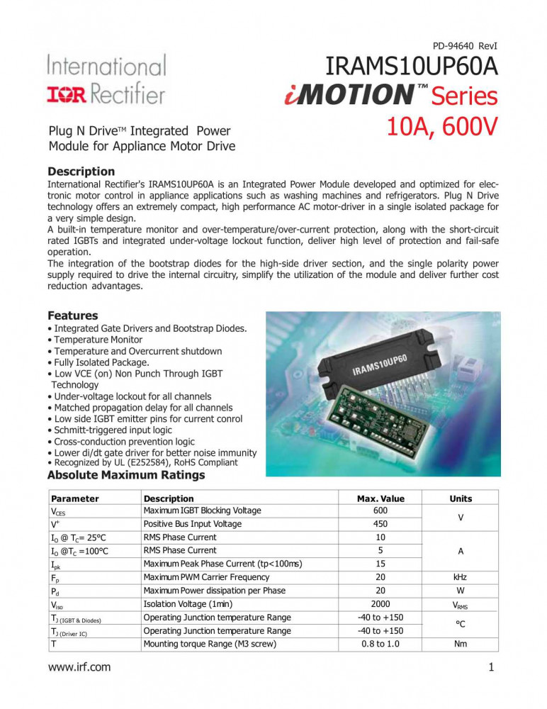 IRAMS10UP60A datasheet page 1