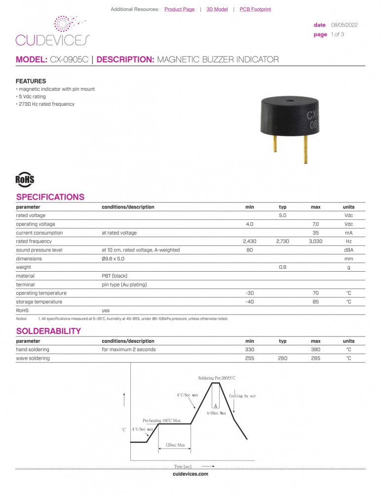 CUI CX-0905C datasheet page 1