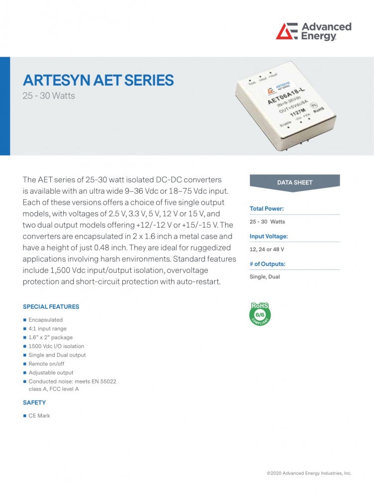 Artesyn AET Series datasheet page 1