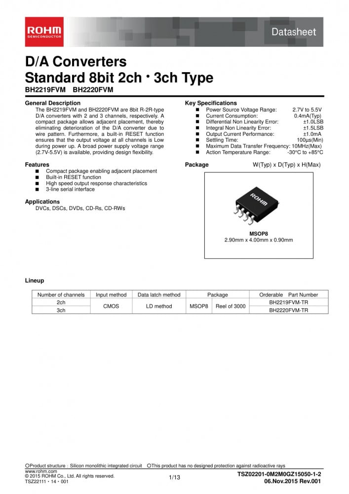 BH2219FVM-TR datasheet page 1
