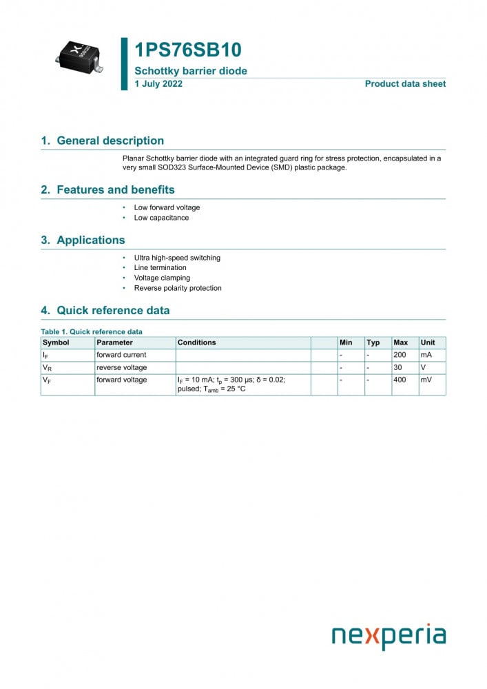 1PS76SB10 datasheet page 1