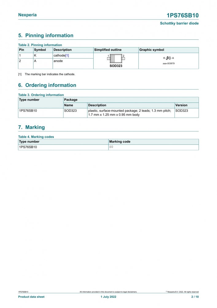 1PS76SB10 datasheet page 2
