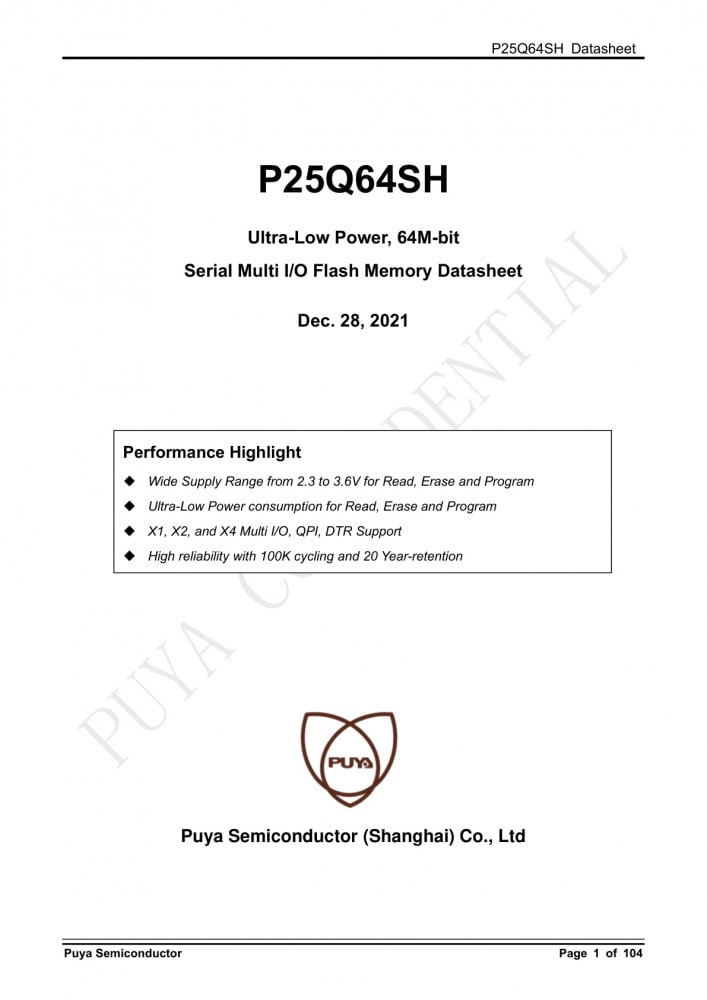 P25Q64SH datasheet page 1