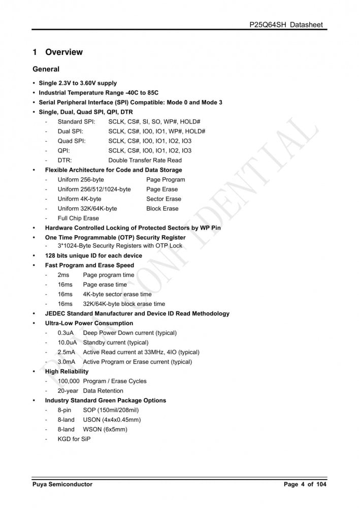 P25Q64SH datasheet page 4