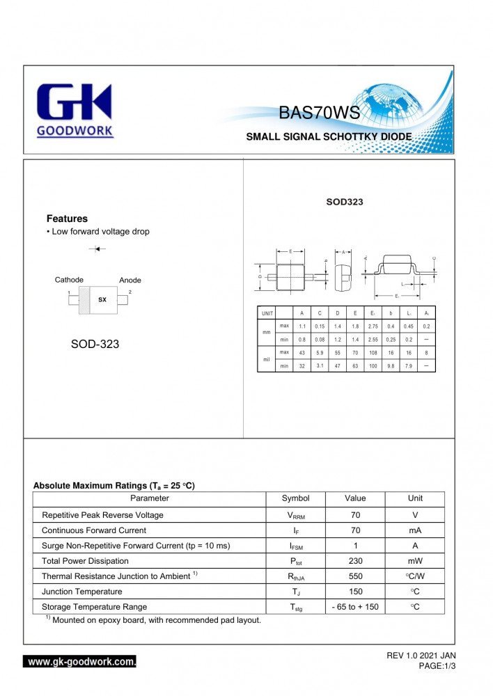 GOODWORK BAS70WS datasheet page 1