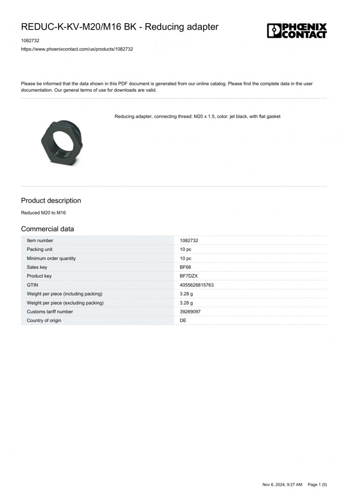 Phoenix Contact 1082732 technical document page 1