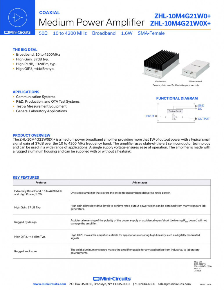 ZHL-10M4G21W0X+ datasheet page 1
