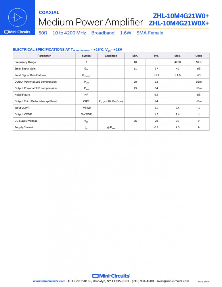 ZHL-10M4G21W0X+ datasheet page 2