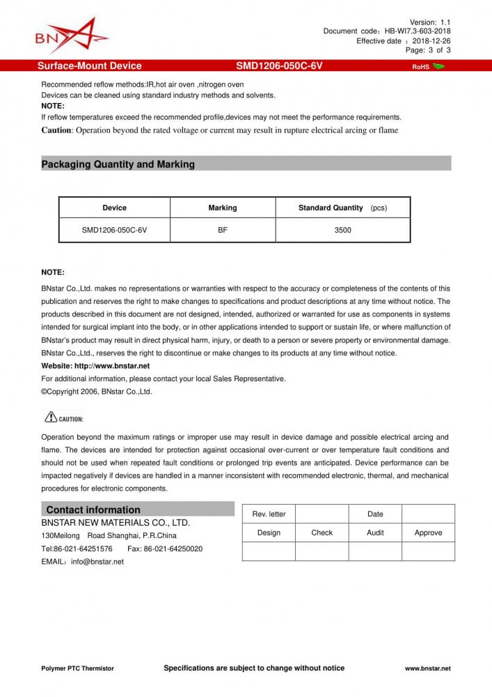 BNstar SMD1206-050C-6V datasheet page 3