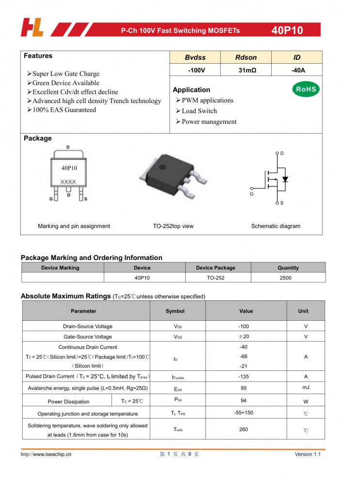 HL 40P10 datasheet page 1