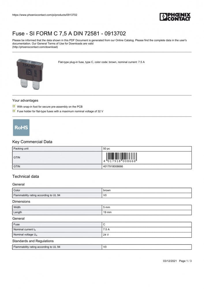 Phoenix Contact 0913702 document page 1
