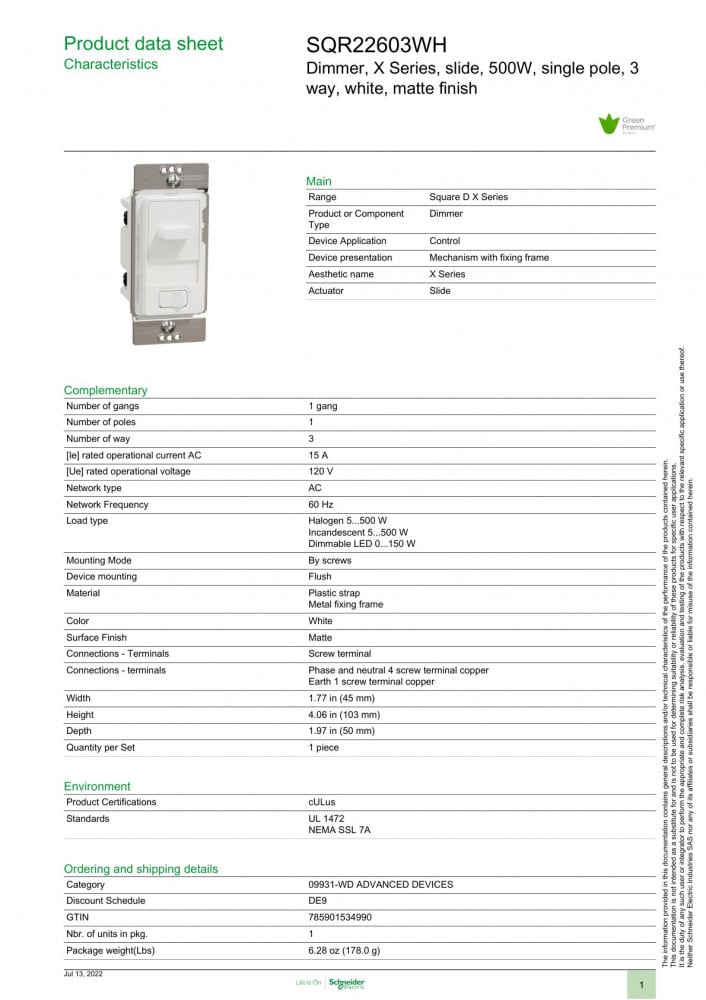 SQR22603WH technical document page 1