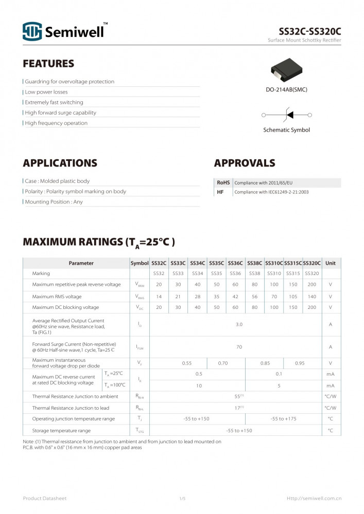 Semiwell SS35C datasheet page 1