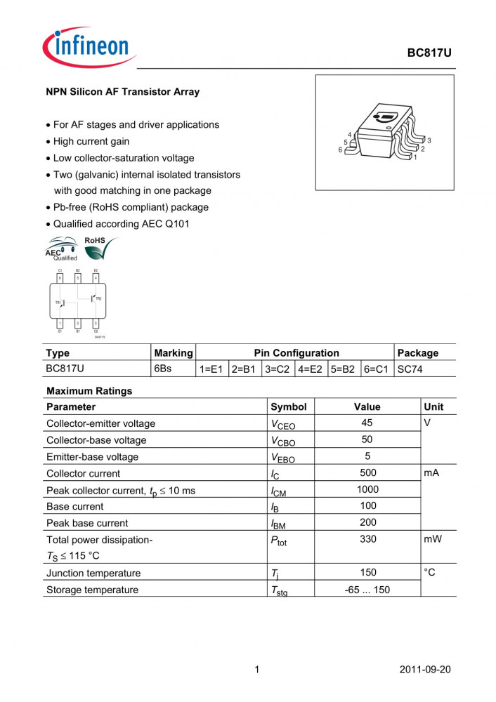 BC 817U E6327 datasheet page 1