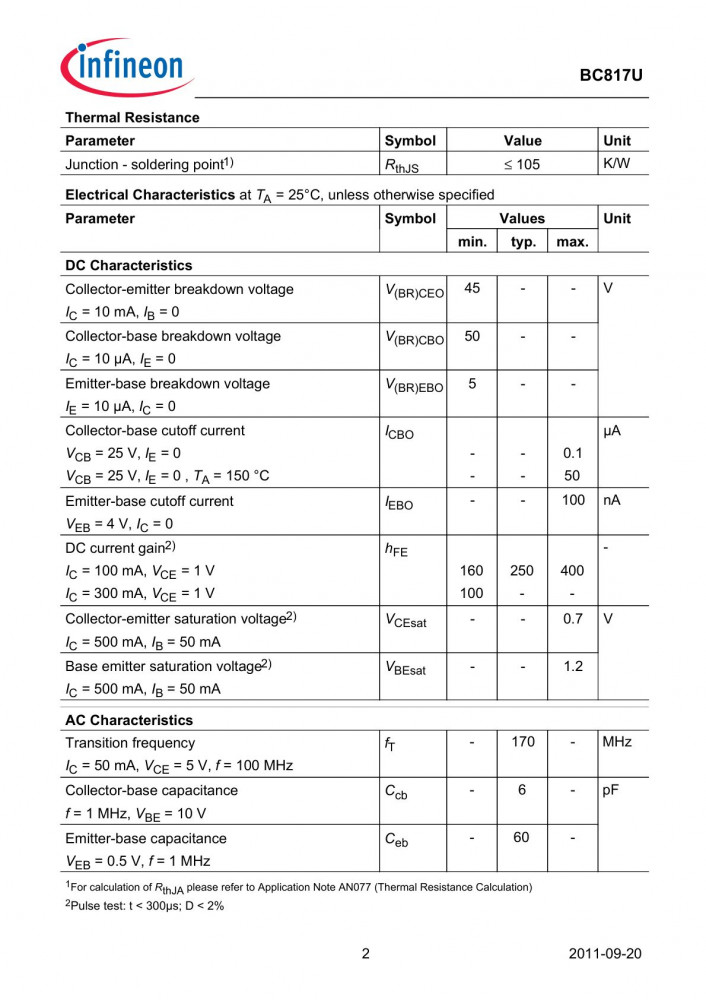 BC 817U E6327 datasheet page 2