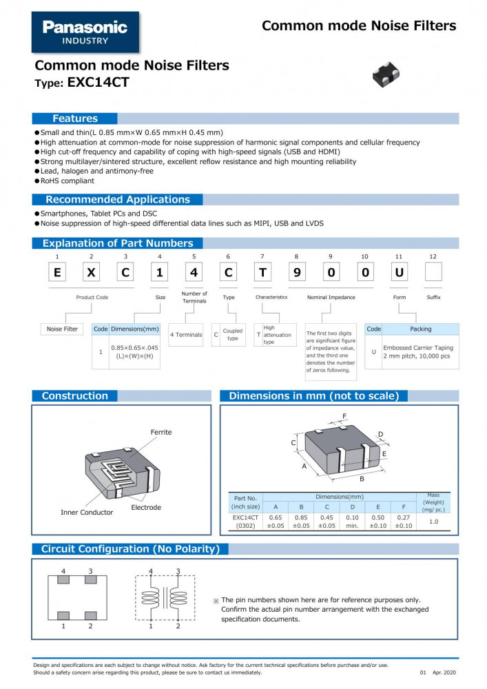 EXC14CT series datasheet page 1