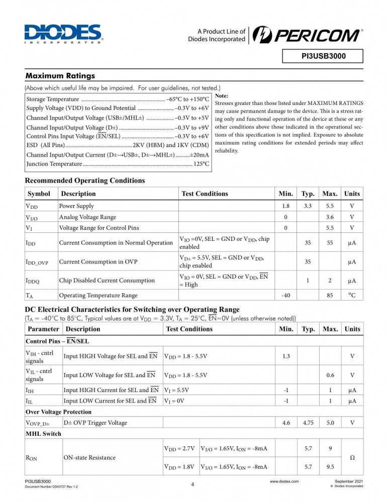 PI3USB3000 datasheet page 4