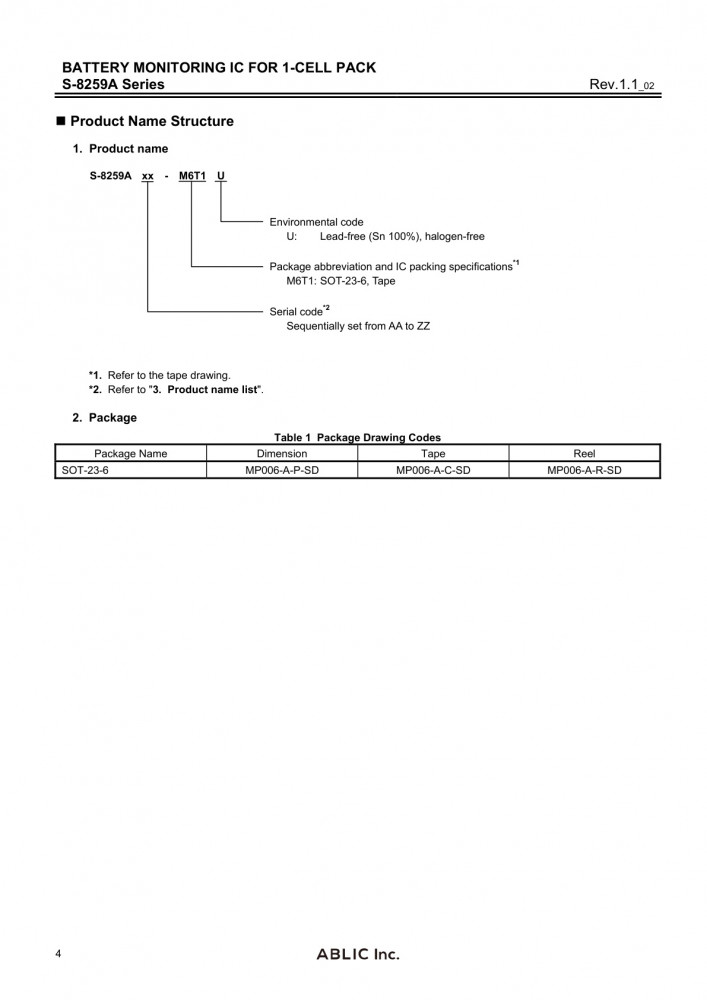 S-8259A series datasheet page 4
