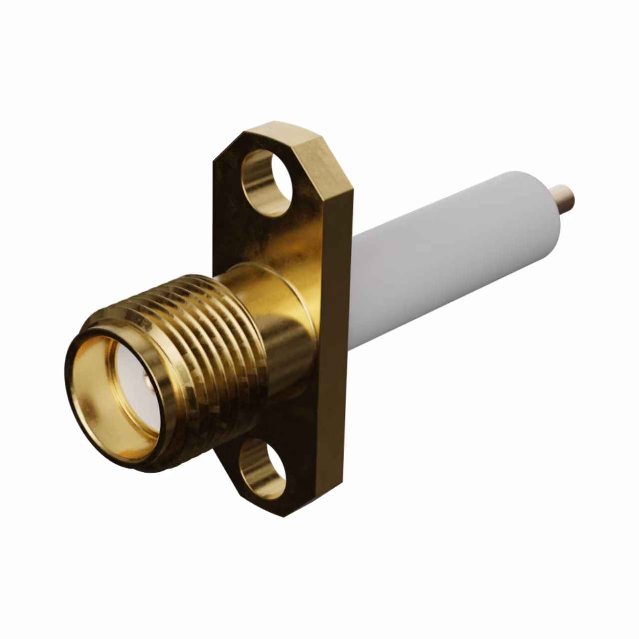 SMA Jack, Straight, 2-Hole Flange Mount, Candlestick Contact, Brass Body, Gold (Au) Plated, One Piece Per Bag, 50 Ohms for sale