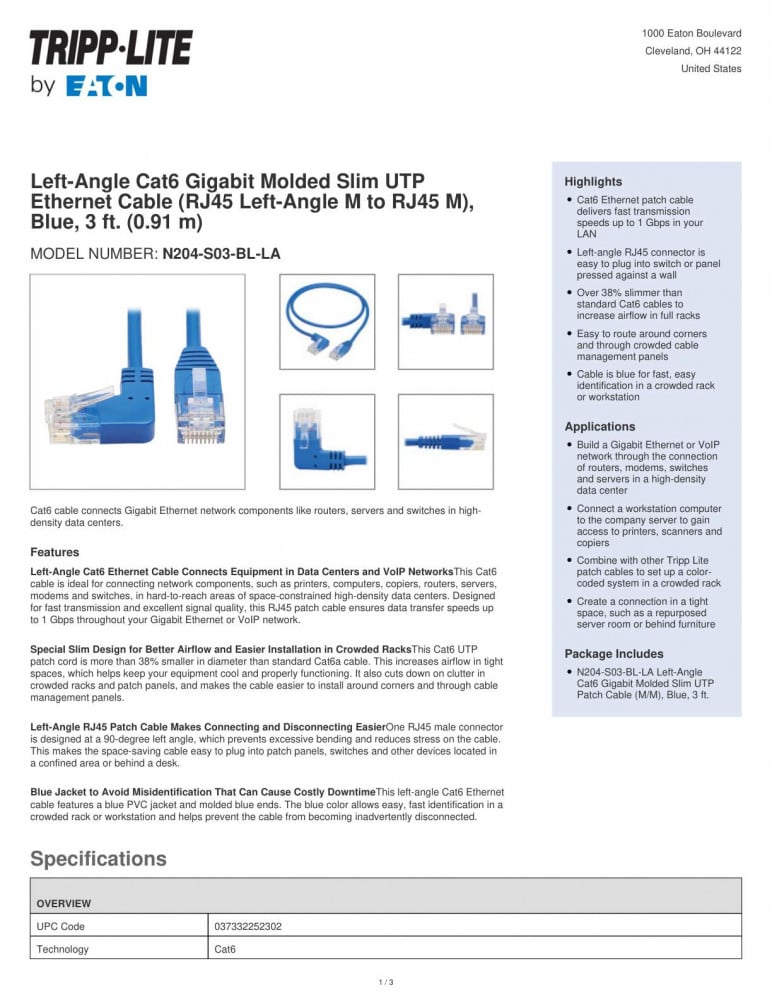 N204-S03-BL-LA technical document page 1