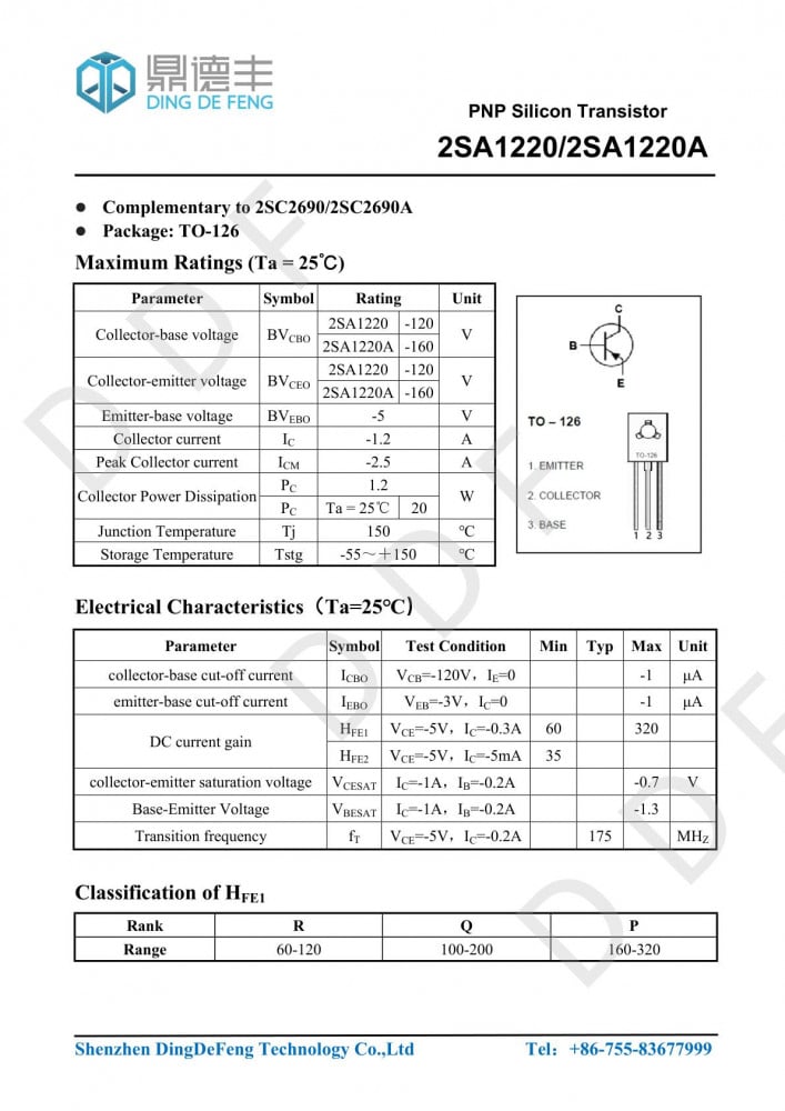 2SA1220 technical document page