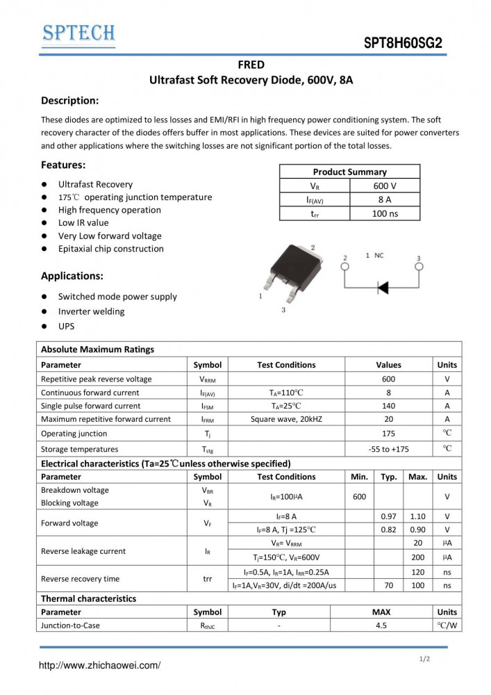 SPT8H60SG2 technical document page 1