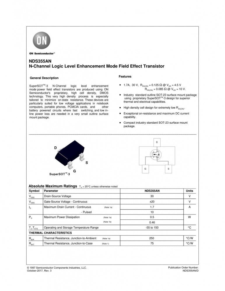 NDS355AN datasheet page 1