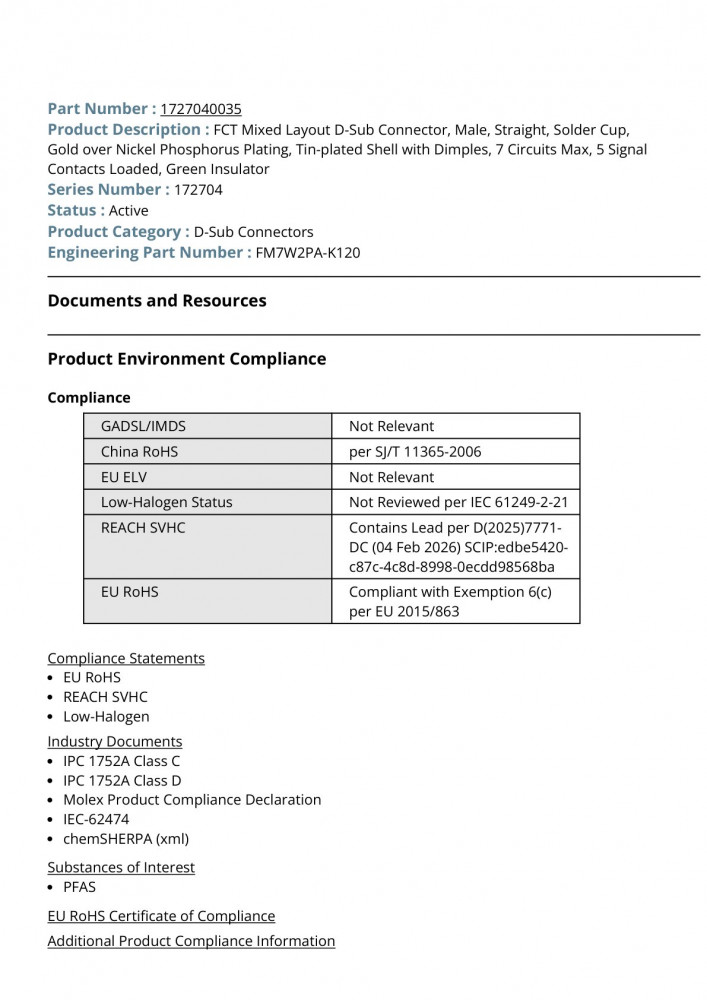 MOLEX U12 cable assembly drawing page 1