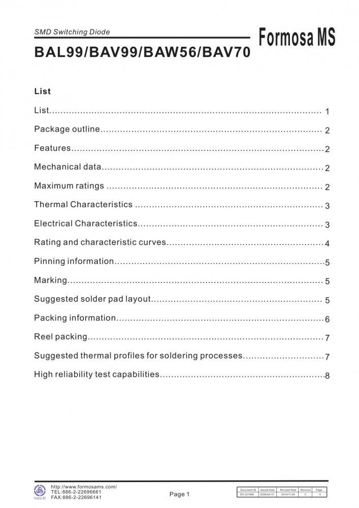 BAV99 datasheet page 1