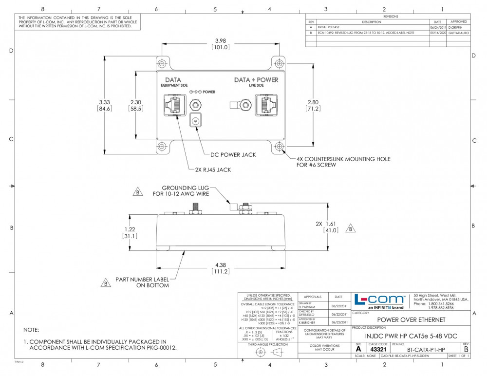 BT-CAT6P1HP-48W technical document page