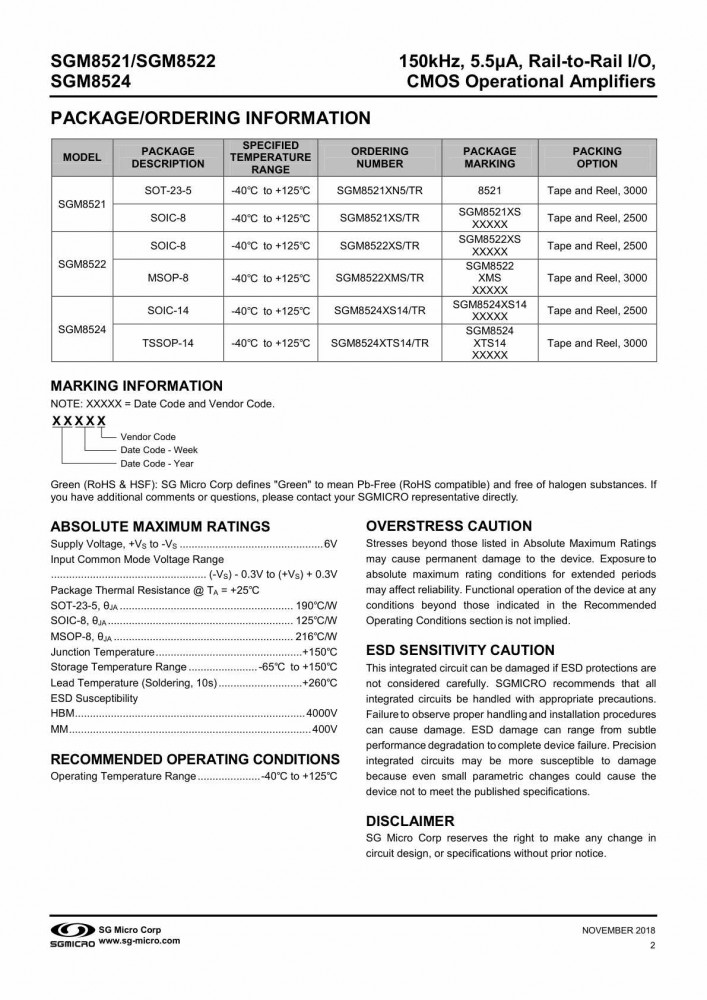 SGM8524 datasheet page 2