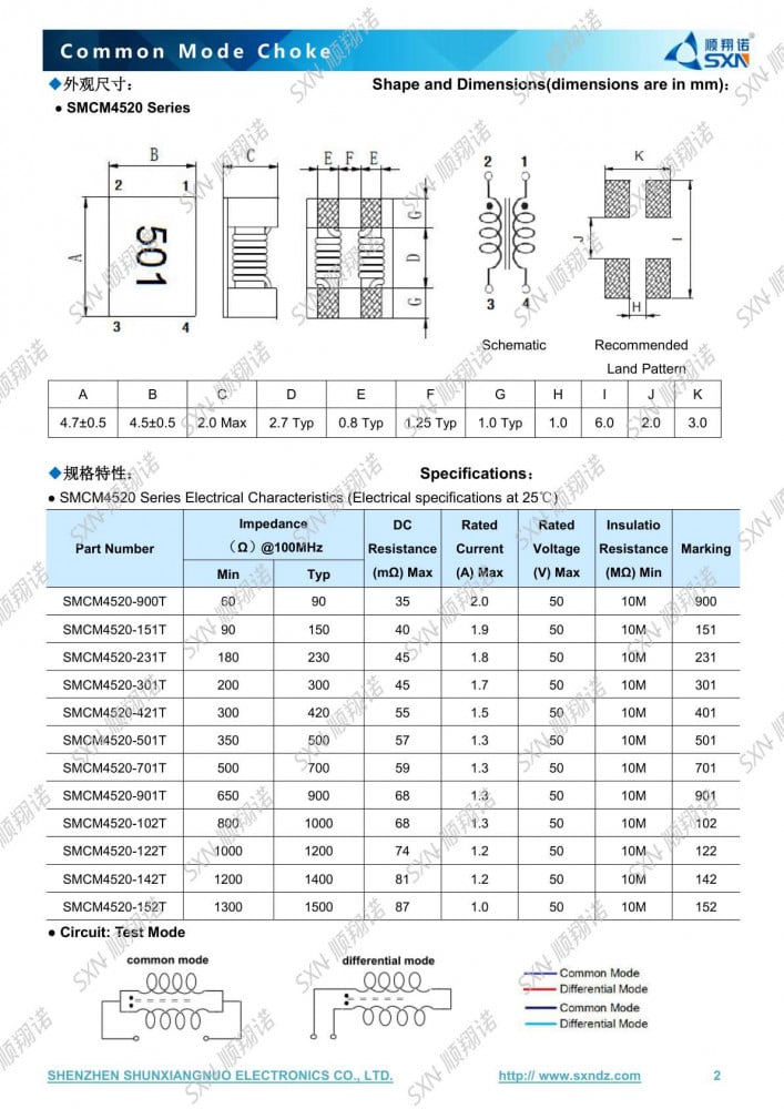 SMCM4520-152T datasheet page 2