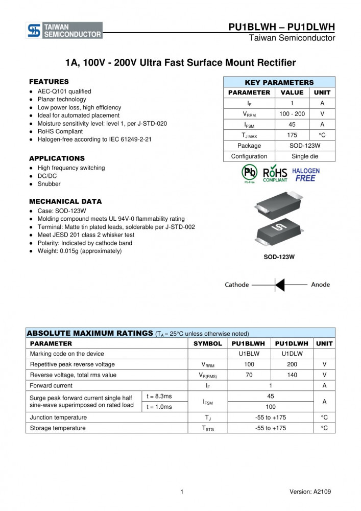 PU1BLWH datasheet page 1