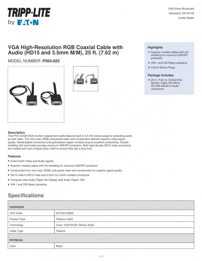 EATON P504-025 technical document page 1