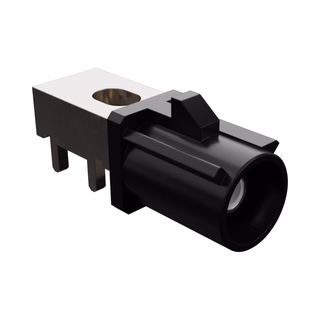 FAKRA Jack, Right-Angle, PCB Receptacle, Through Hole, Die Cast Body, Tin (Sn) Plated, Pin in Paste, Keying Code A, Black, Tray, 50 Ohms for sale