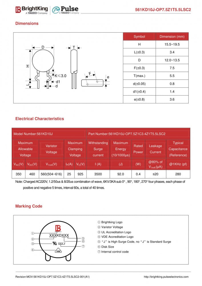 561KD10J MOV datasheet page 2