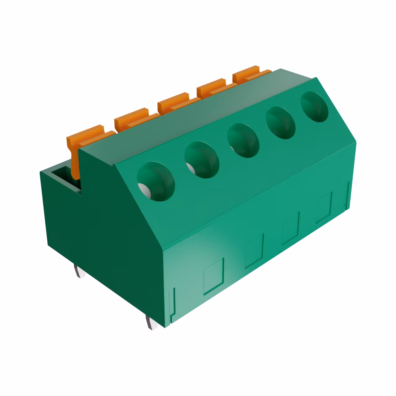 5.08mm Pitch, Eurostyle Fixed-Mount Push-Button Terminal Block, 45° Standard, 8A, 22-16 AWG, Green, 5 Circuits for sale